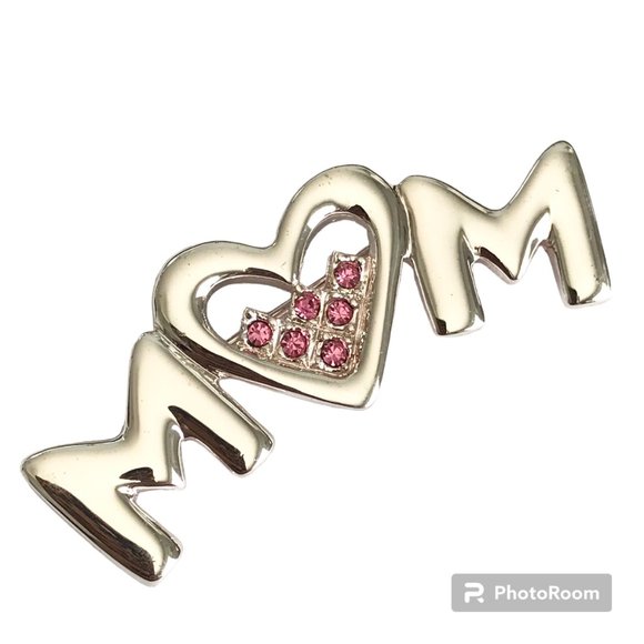 AJMC | Jewelry | Vintage Mom Heart Brooch Pin Silver Plated Pink Crystal Ajmc Mothers Day Gift ...